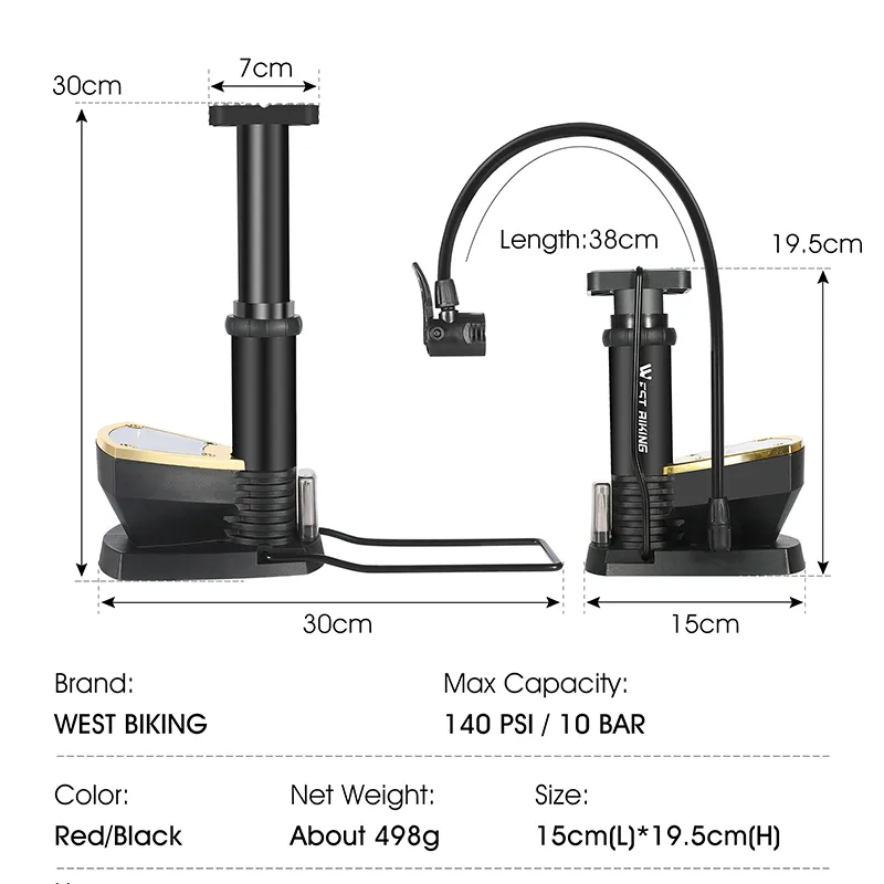 WEST BIKING Bike Pump, 140 PSI High-Pressure Bicycle Foot Pump with ...