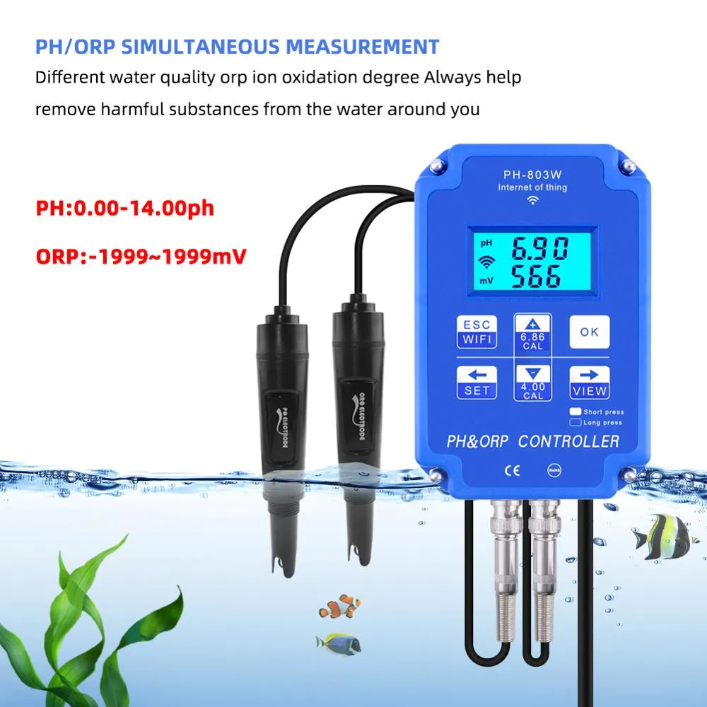 Wifi Digital Water Quality Tester: PH & ORP Controller with BNC Probe ...