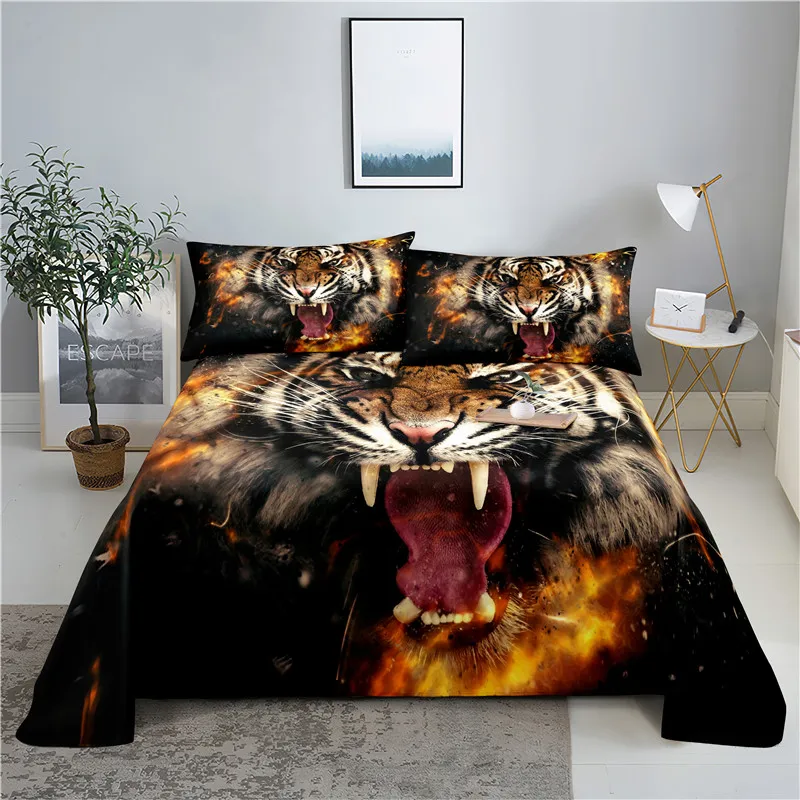 Tiger Print Bedding Set - Fierce Polyester Flat Sheet with Pillowcases ...