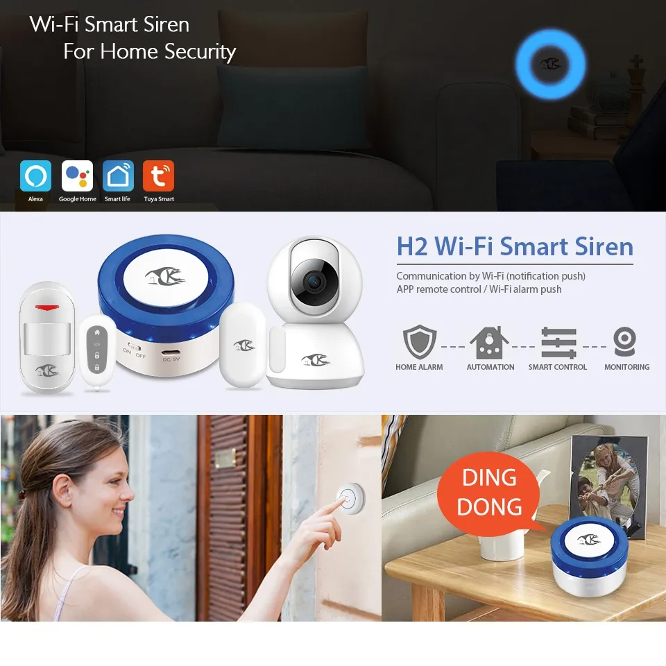 SMARSECUR Smart Siren for Home Security, 433MHz Tuya Smart Life Gas ...