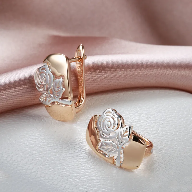 Kinel New Trend Glossy Rose Flower Earrings Ring Sets For Women 585 ...