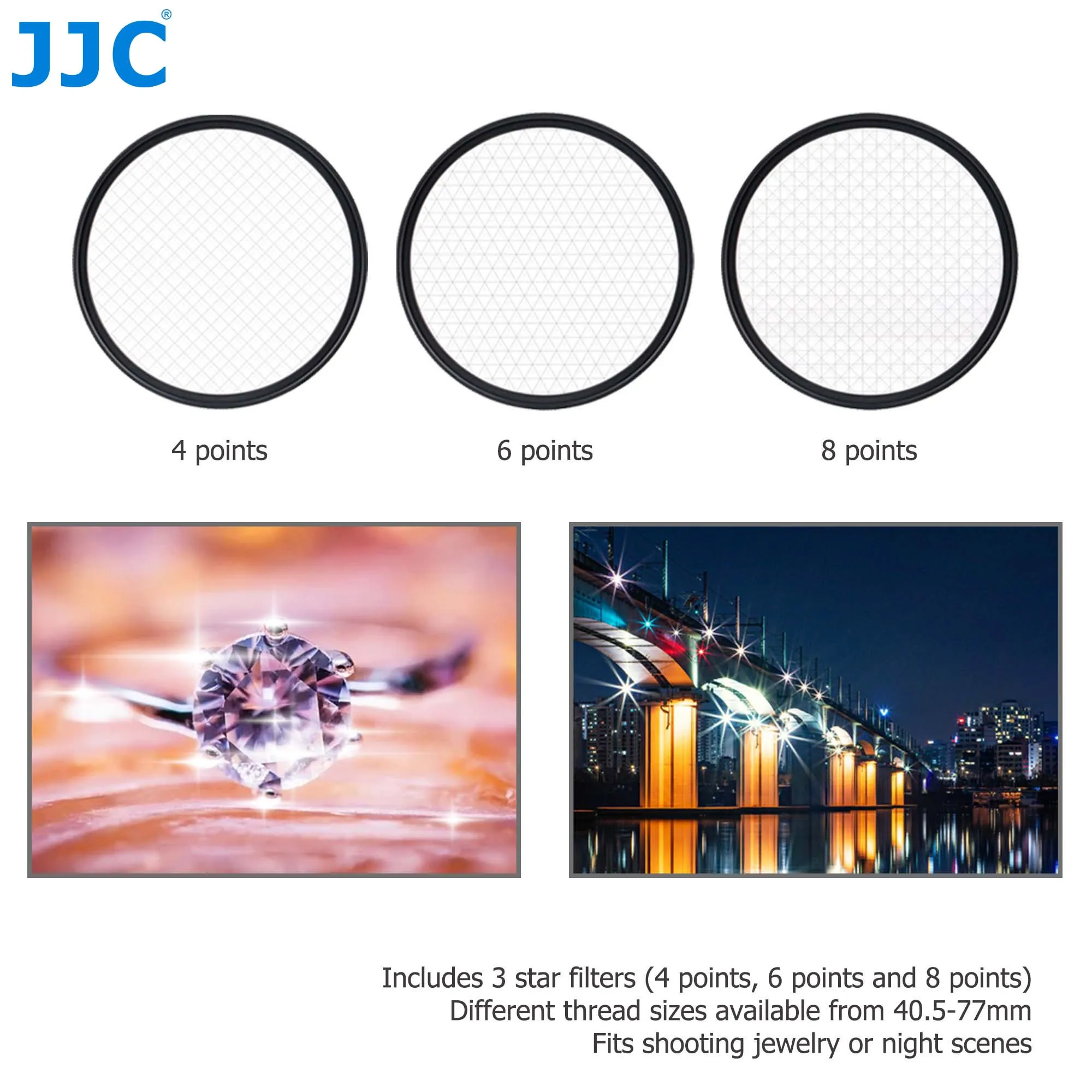 JJC 4-8 Points Starburst Filter Kit, 40.5-77mm Star Filter with Filter ...