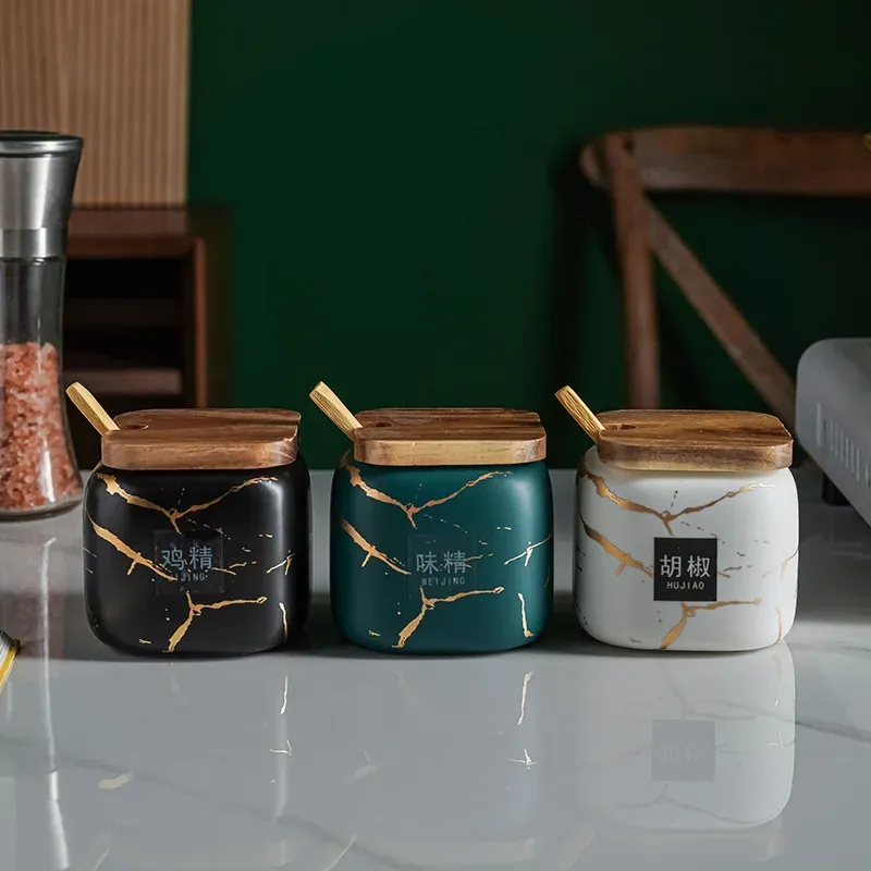 Japanese-Style Seasoning Set - Marble Ceramic Spice Jar 2-Pack ...
