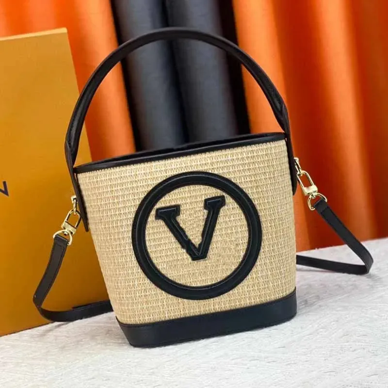 Summer Bucket Bag Straw Beach Bag Casual Rattan Handbags Shoulder Bag ...