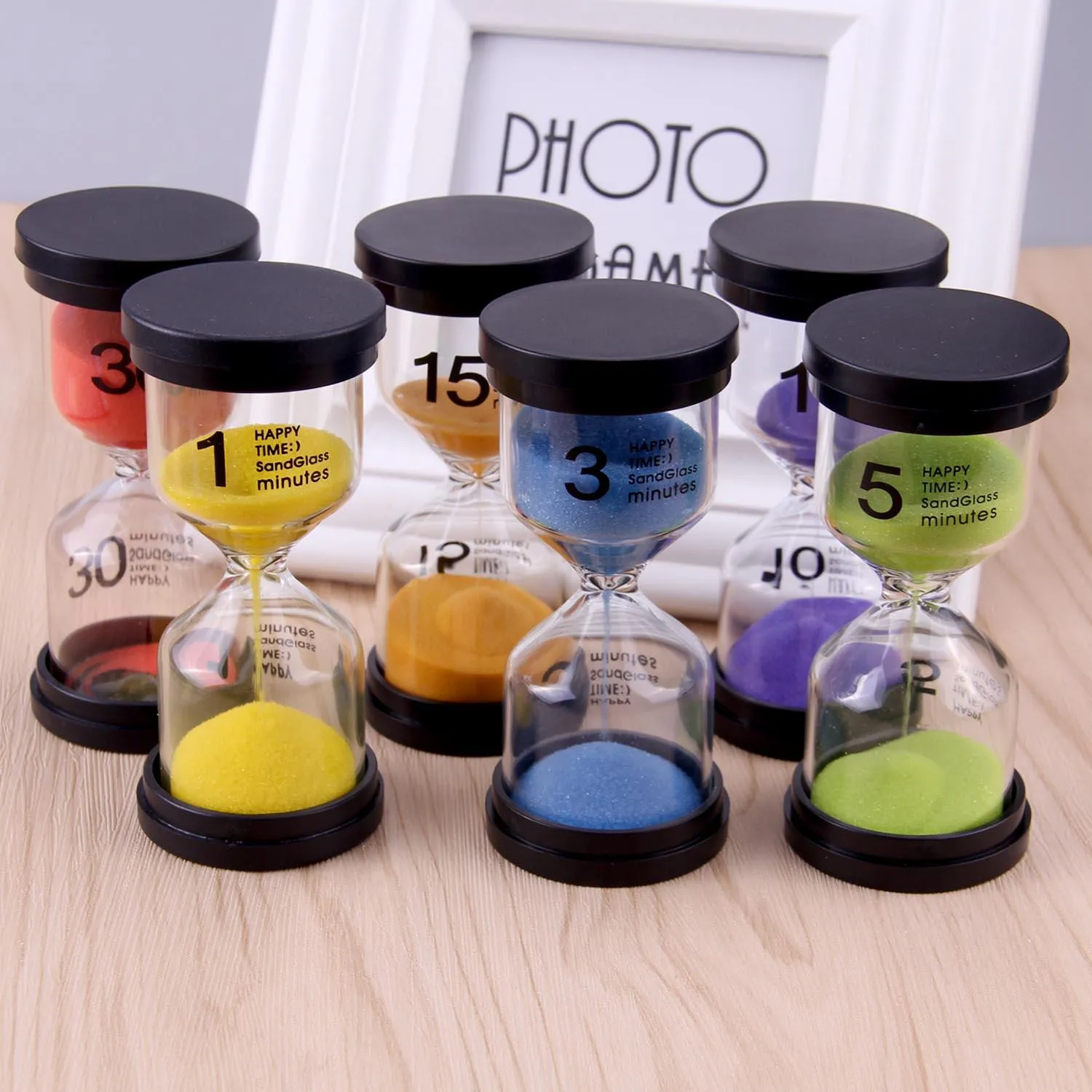 6-Piece Hourglass Set with 1, 3, 5, 10, 15, and 30 Minute Sand Timers ...