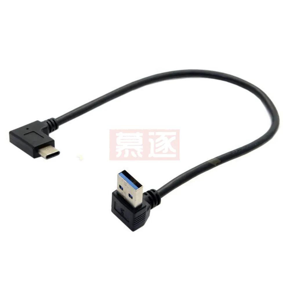 30CM Right Angle USB 3.0 A Male to USB 3.1 Type-C Elbow Data Sync and ...