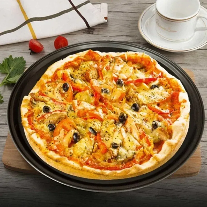 Round Pizza Pan Carbon Steel Perforated Crispy Crust Baking Tray Pizza ...