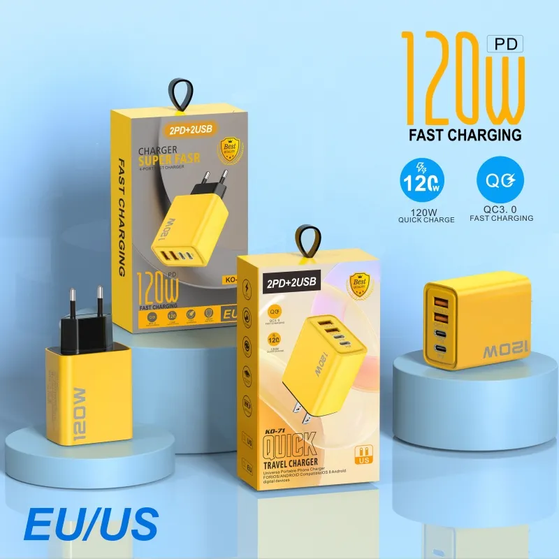 120W USB C Chargers 4 Port Type C Fast Wall Charger Power Adapter ...