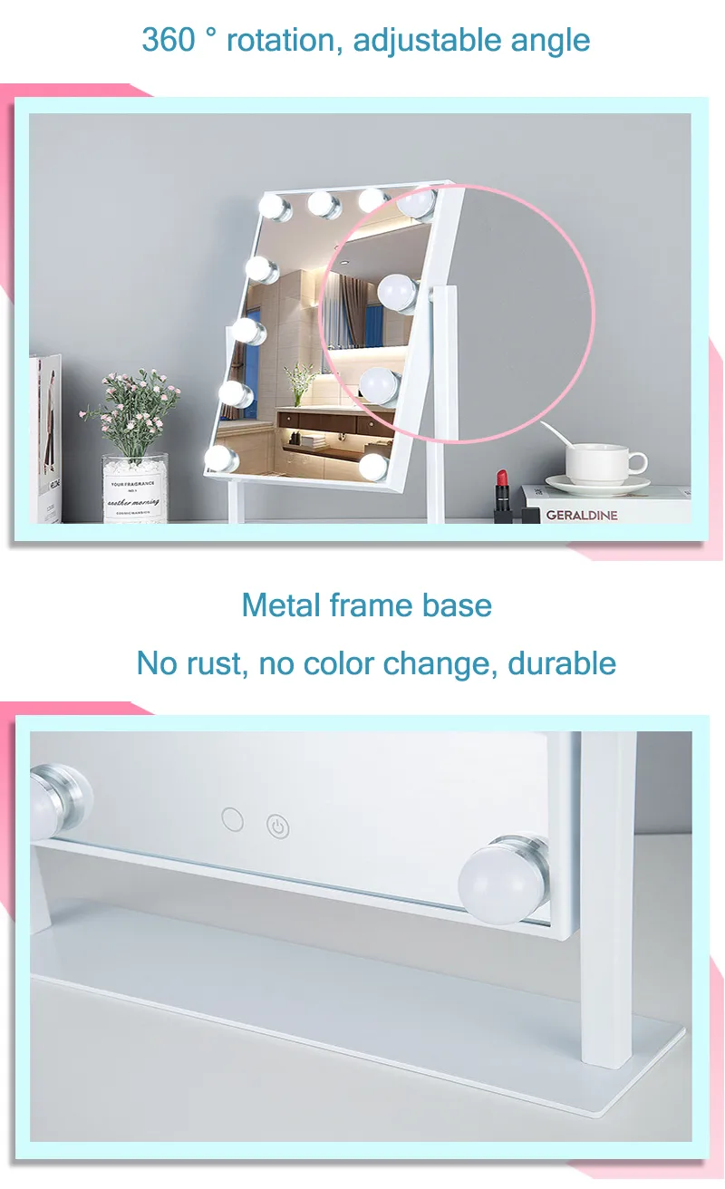 Desktop Vanity Mirror with LED Bulb Ring for Makeup and Dormitory Table ...
