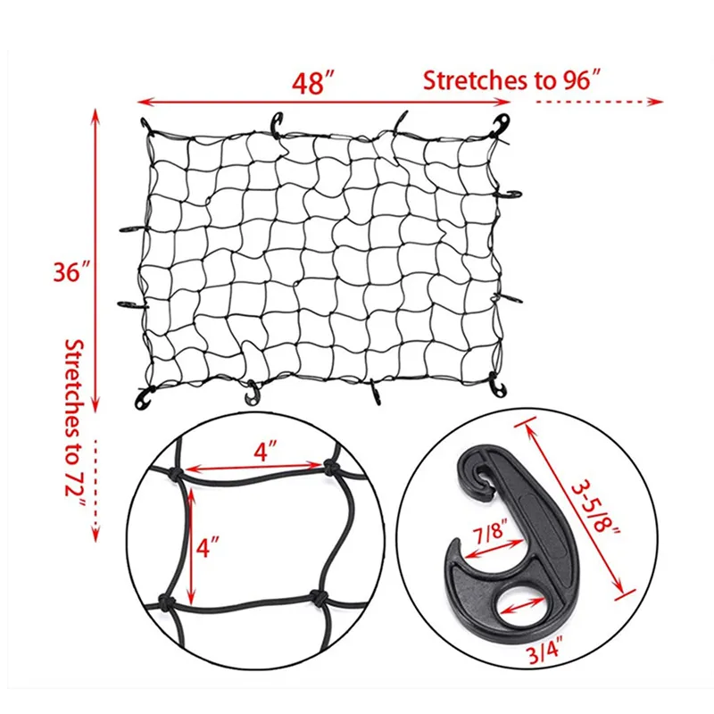 202412 ABS Hooks Bungee Cargo Net Car Roof Luggage Storage Organizer ...