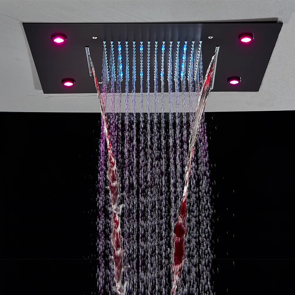 Large LED Rainfall Waterfall Shower Head - Ceiling Mounted, Concealed ...