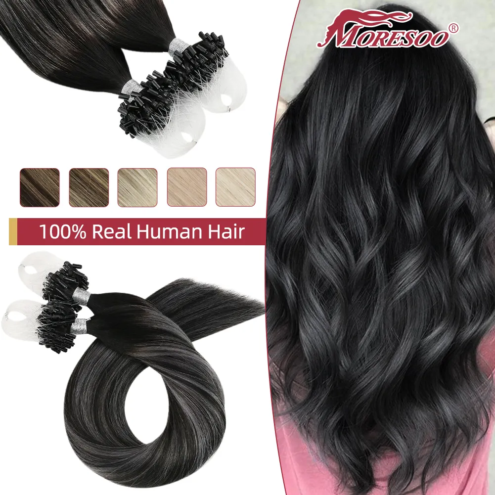 100% Human Hair Micro Links Beaded Brazilian Remy Hair Extensions 50s ...