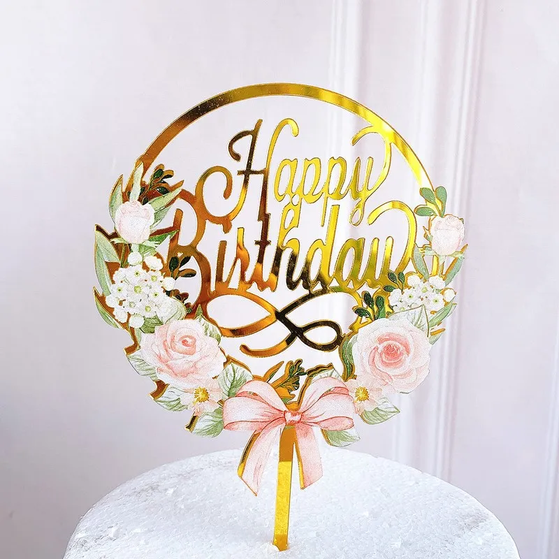 Flower Birthday Decorations Acrylic Cake Topper With Colorful Floral ...