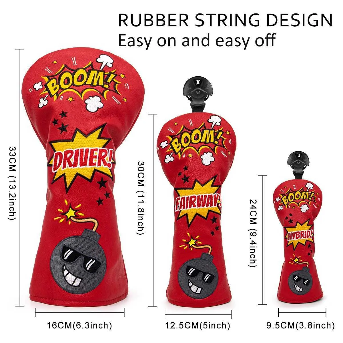 Premium Leather Chipper Golf Club Headcovers Set With Red Bomb Bombs ...