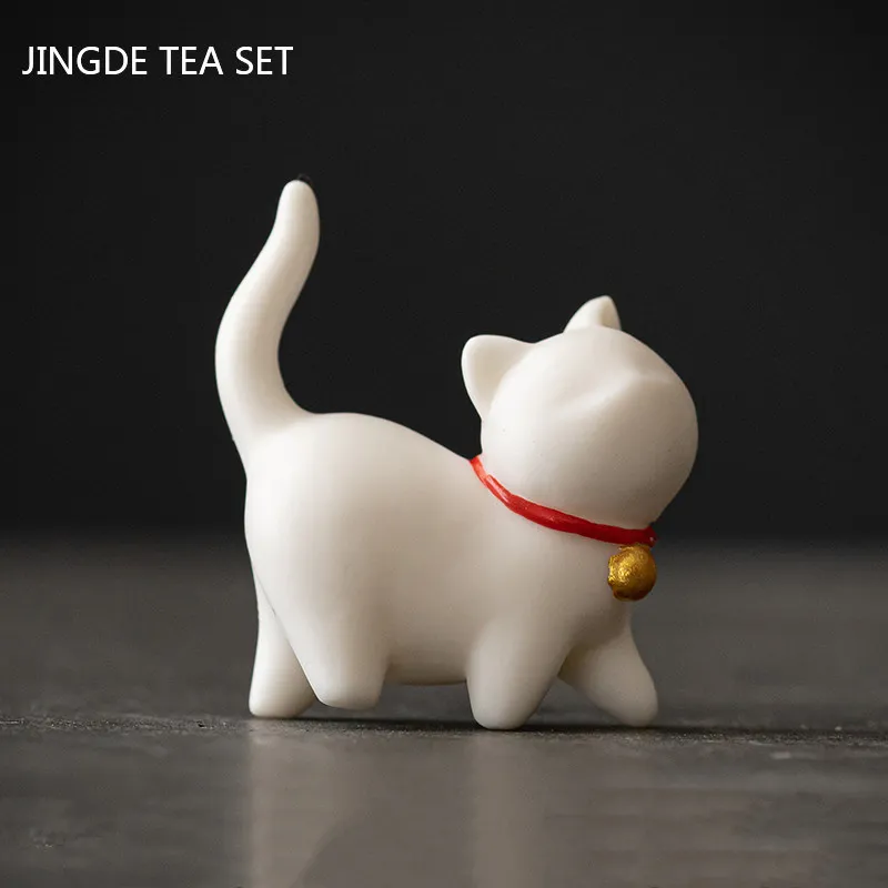 DHgate.com:White Porcelain Cat Cute Small Tea Pet Ornament, Handmade ...