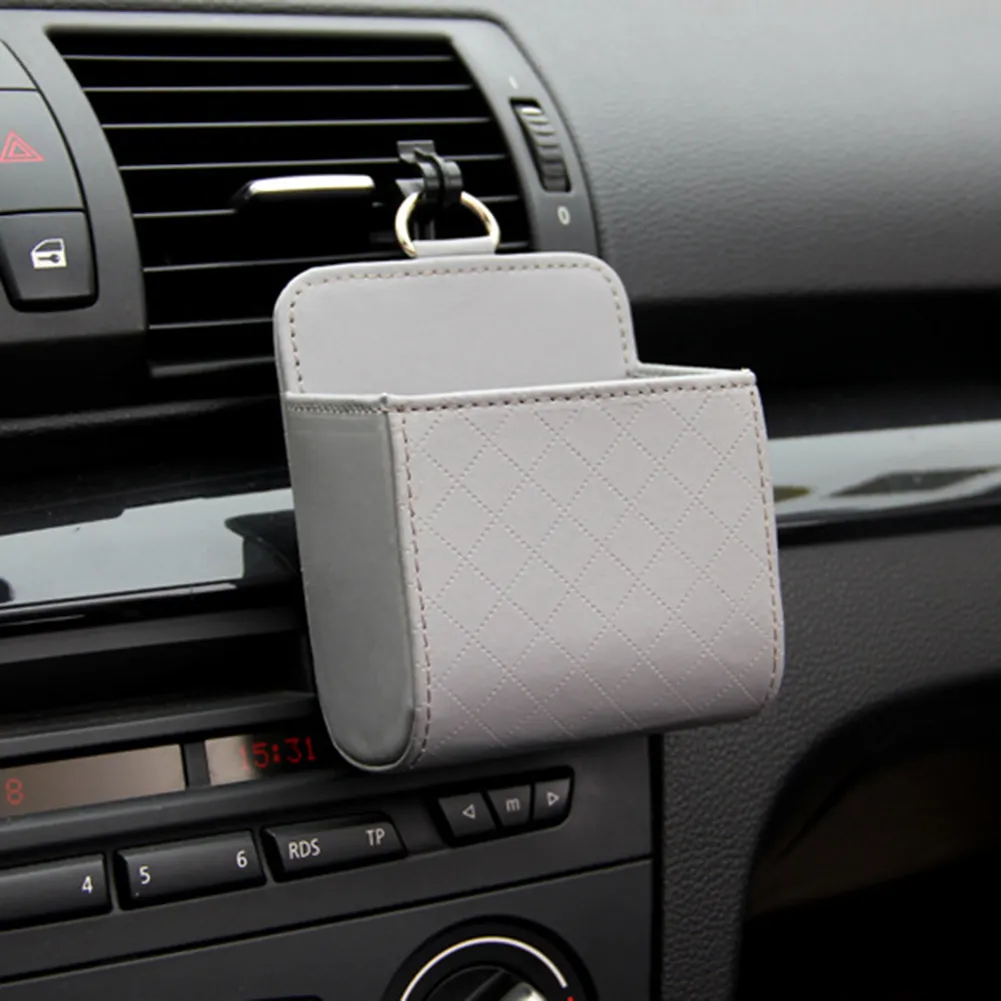 Premium PU Leather Car Storage Bag - Black Multi-Pocket Front Seat ...