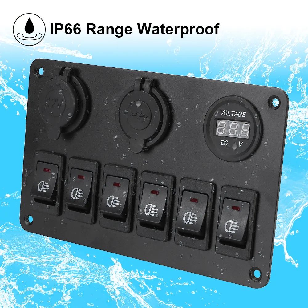 12V/24V Marine Rocker Switch Panel: 6 Gang ON/OFF LED Voltmeter, USB ...