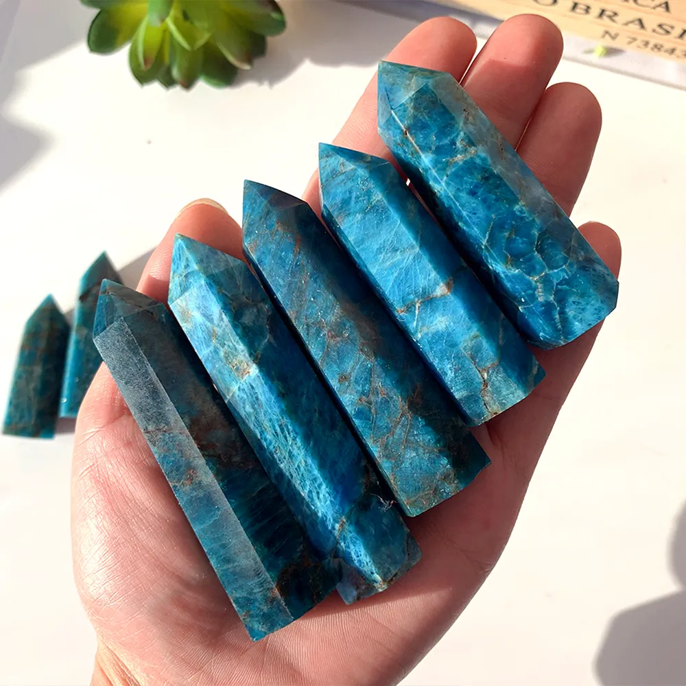 Natural Blue Apatite Wand Point Gemstone Hexagonal Reiki Crystal ...