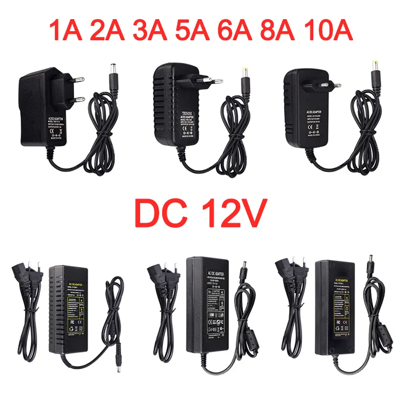 12V Power Supply Adapter for LED Strips, CCTV - 1A to 10A, AC100-240V ...