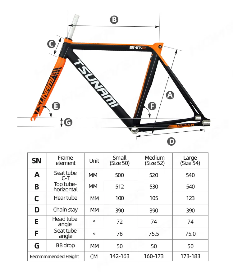TSUNAMI SNM300 Fixed Gear Bike Frame: 52cm/20.5in, 55cm/21.7in ...