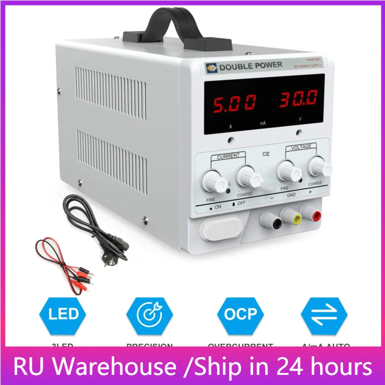 Adjustable DC Power Supply: 30V 10A Regulated Switching Bench Power ...