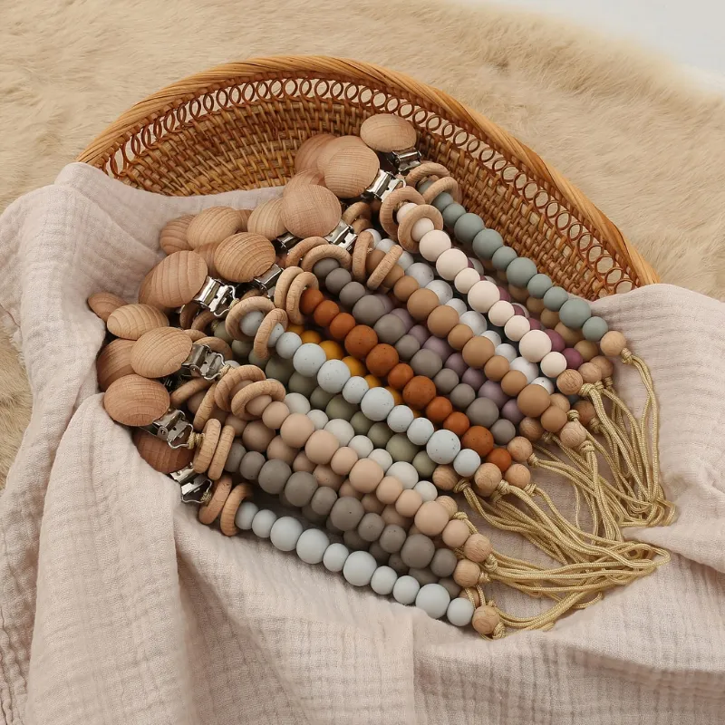 Wooden Bead Pacifier Chain Clip for Baby Infant Toddler Chew Toy Holder ...