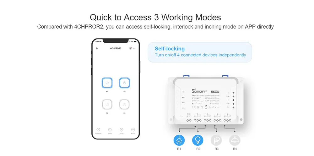Sonoff 4CH R3 PRO R3 Smart Wifi Switch Smart Home Interlock Self Locking Inching Lock Mode Smart ...