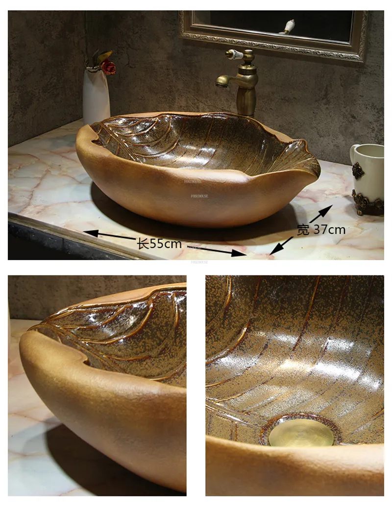 Ceramic Leaf Shaped Countertop Basin Bathroom Kitchen Sink for European ...