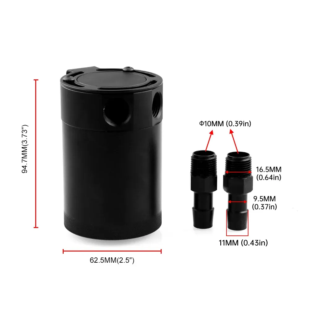 Universal Black Anodized HD 2-Port oil catch canister Tank with Drain ...