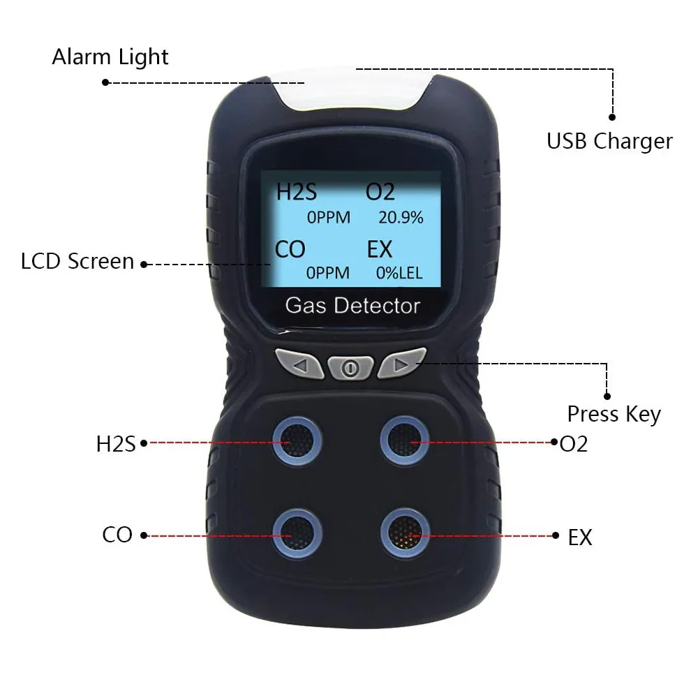 Forensics 4 Gas Meter Gas Detector, CHNADKS Rechargeable 4 Gas Monitor ...