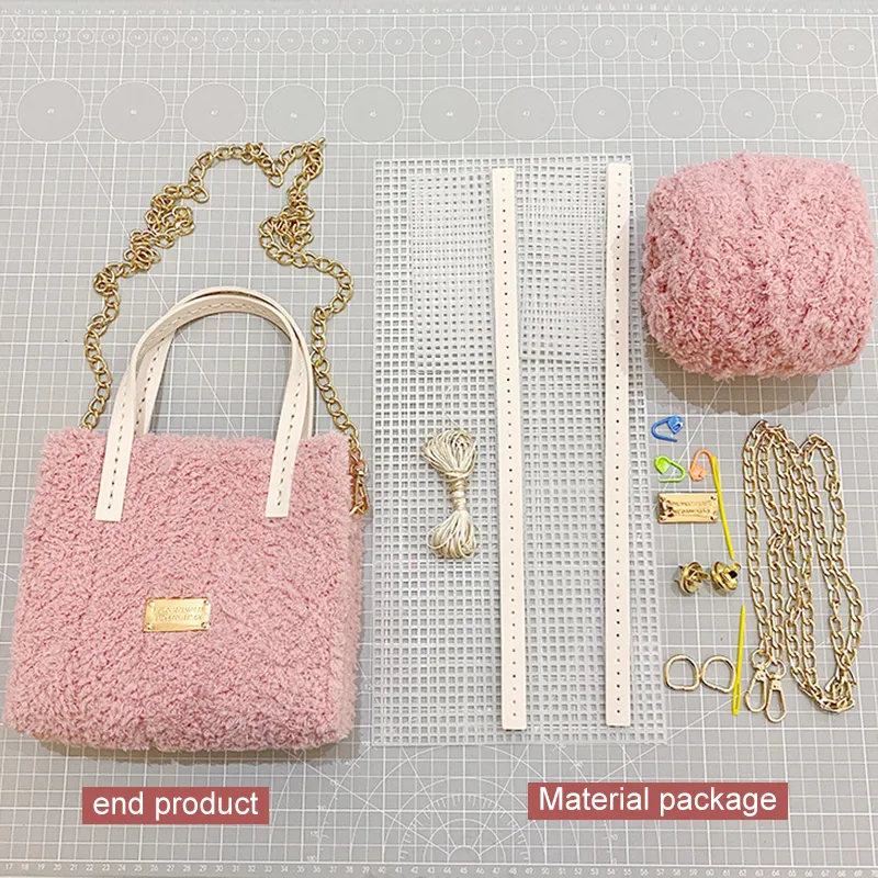 Creative DIY Handcraft Bag Making Kit with Latch Hook, Mesh Cloth, Wool ...