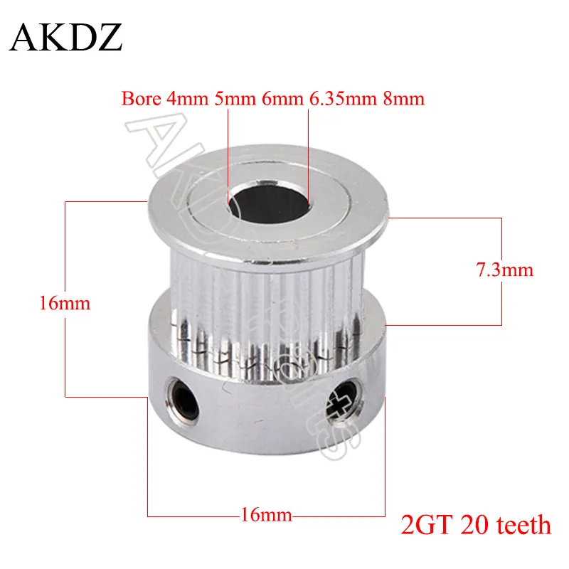 Pack of 5 GT2 20-Teeth 2GT 2M Timing Pulley with 4/5/6/6.35/8mm Bore ...