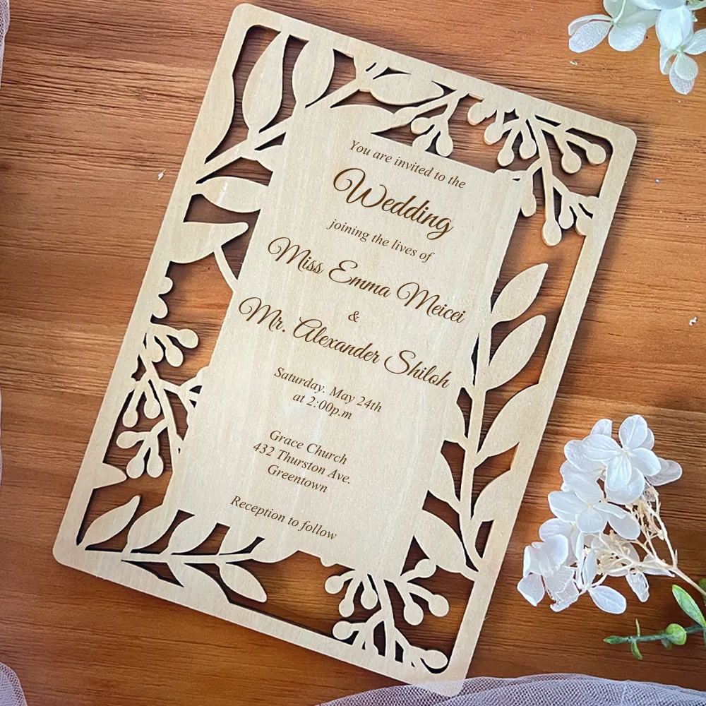 Wood Laser Cut Wedding Invitations