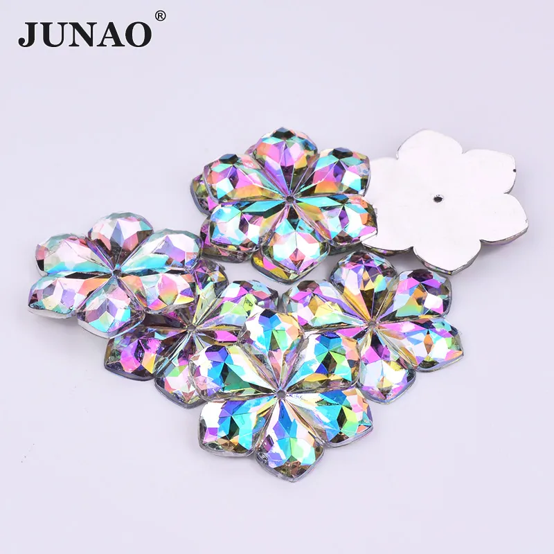 28mm AB Color Crystal Flower Rhinestones, Sew-on Acrylic Flatback Gems ...