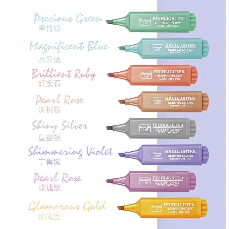 Metallic Highlighters in 8 Shades - Subtle Glitter Markers for ...