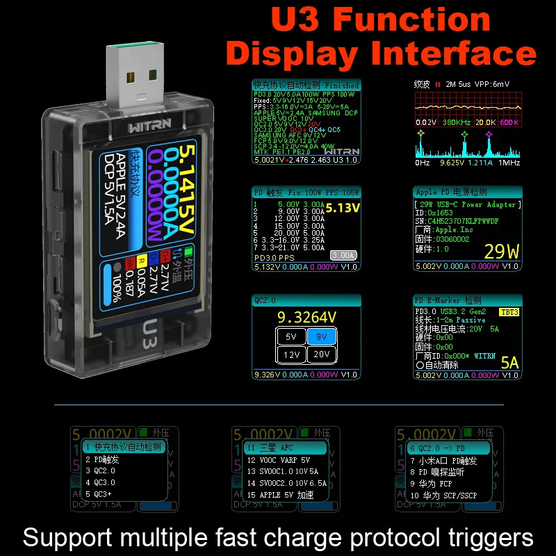 USB Current Meter & Voltage Tester: QC5/PD3.0/PPS Fast Charging ...