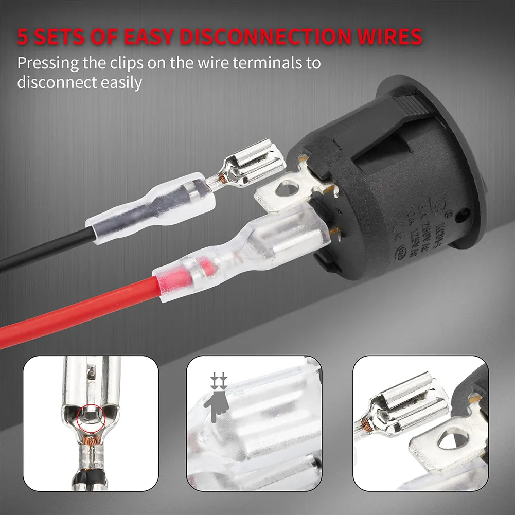 10/5 Pack Black Round ON-OFF Snap-in Rocker Switch, 3A 250V/6A 125V ...