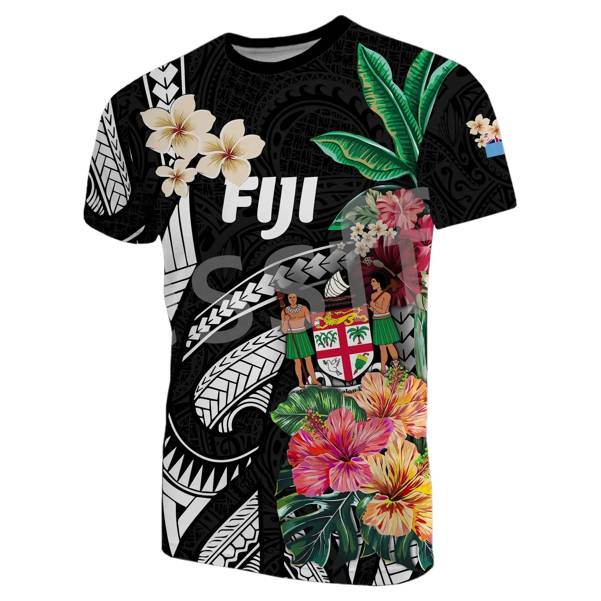 Fijian-Inspired Turtle Flag 3D Print Men's Summer Casual Polyester T ...