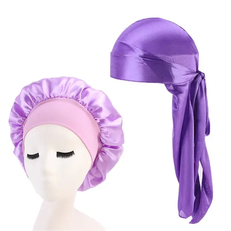 Hot Sale Silky Satin Durag And Bonnet Set Men Long Headwrap And Women ...