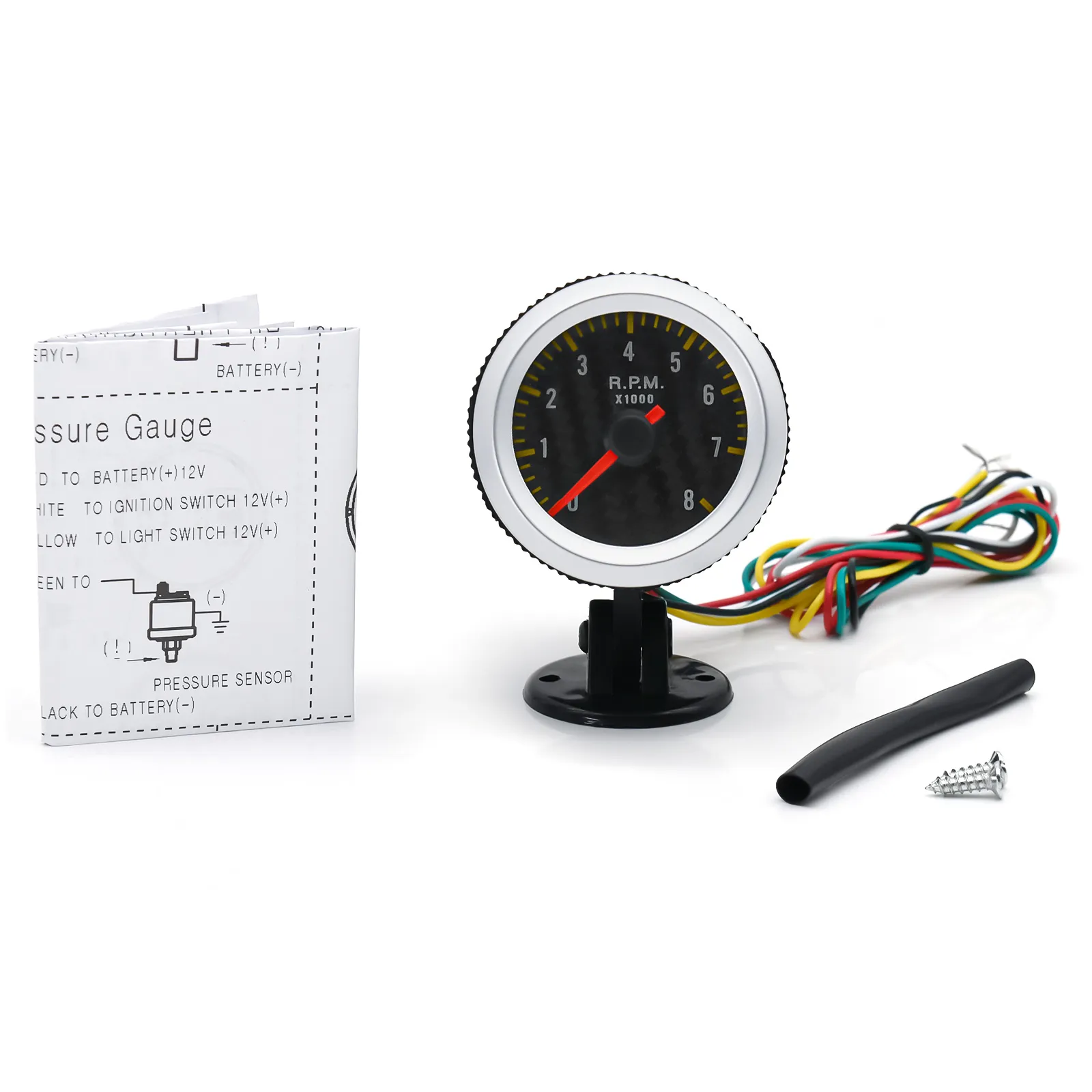 Universal Tachometer - 52mm Tacho Gauge, Red Backlit, 0-8000 RPM, for ...