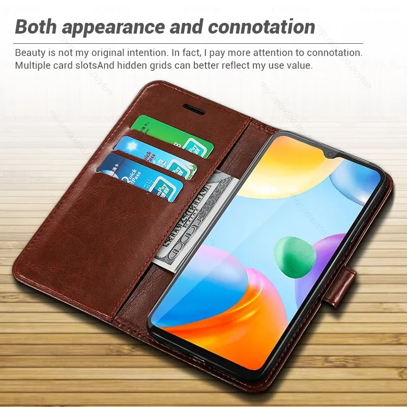 Premium Leather Folio Flip Wallet Case for Redmi 10C: Magnetic Closure ...