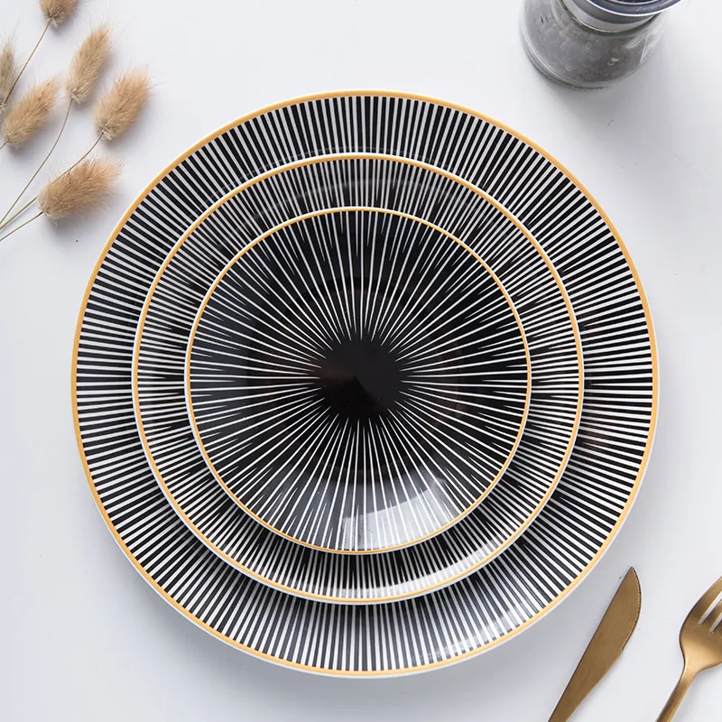 Porcelain Ceramic Dinner Plates with Geometric Pattern, Round Shape, 6 ...