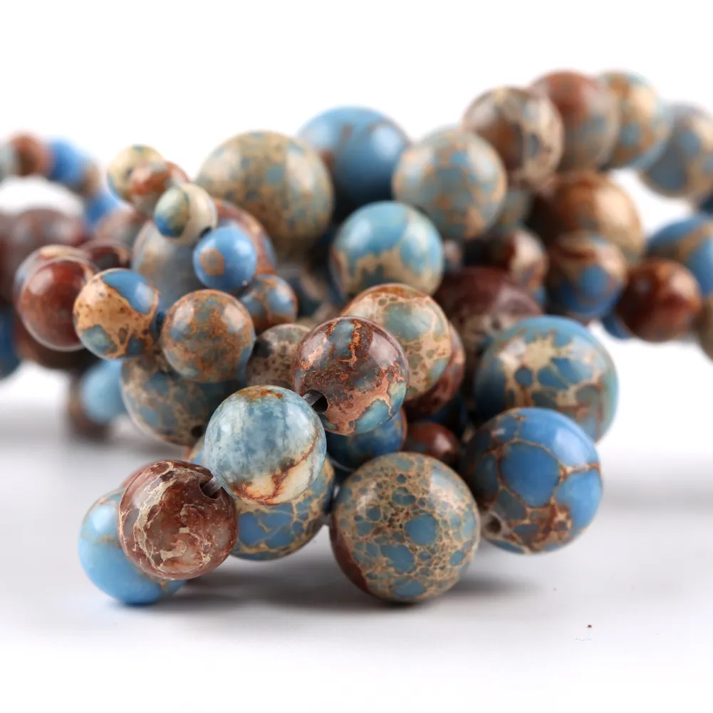 Natural Stone Light Blue Sea Sediment Jasper Round Loose Beads for ...
