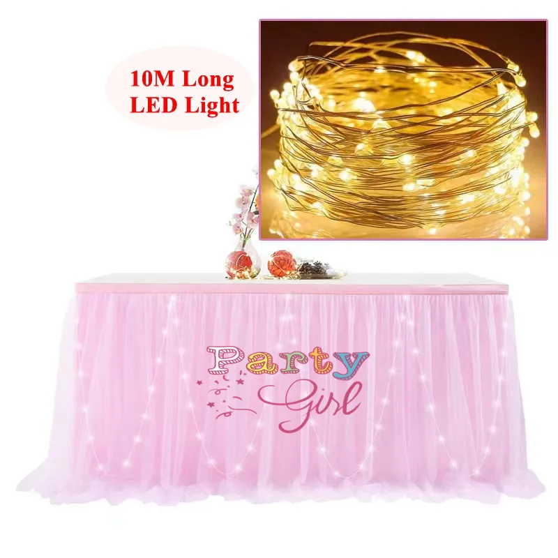 Premium Tulle Table Skirt with LED Lights - Elegant Tablecloth Skirting ...