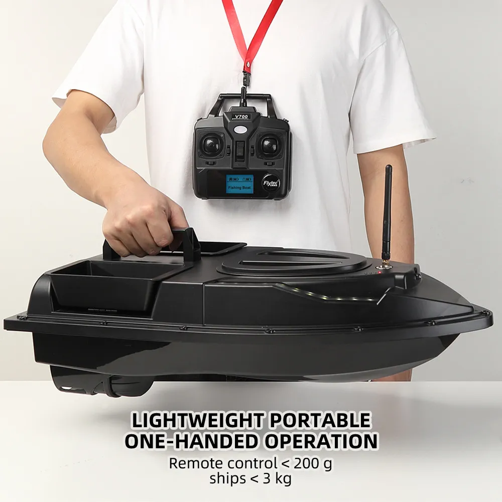 Remote Control Fishing Bait Boat with Fish Finder, Light, 2 Hoppers, 1. ...