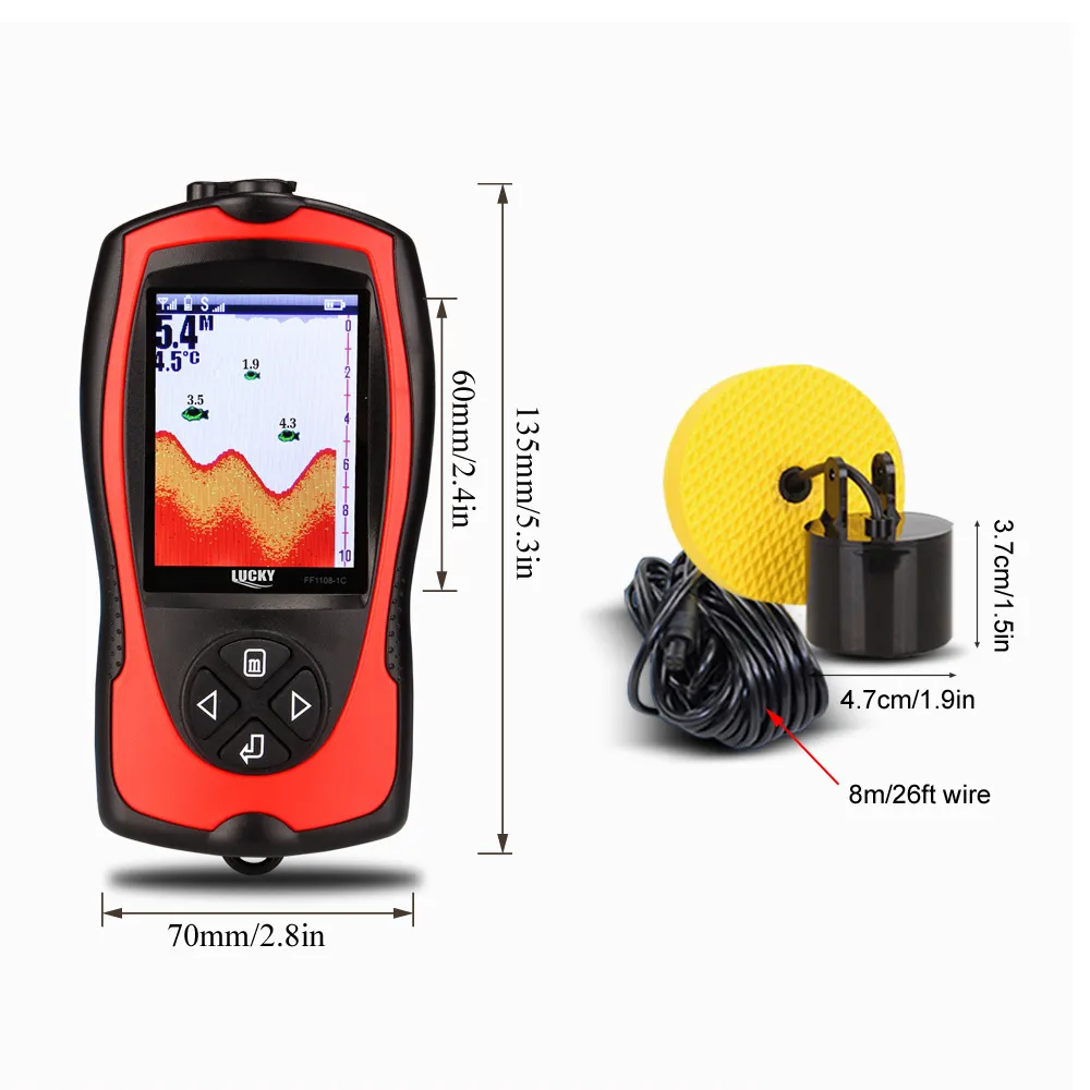 Fish Finder LUCKY FF1108-1CT Portable Wired Fish Detector 2.4-inch TFT ...
