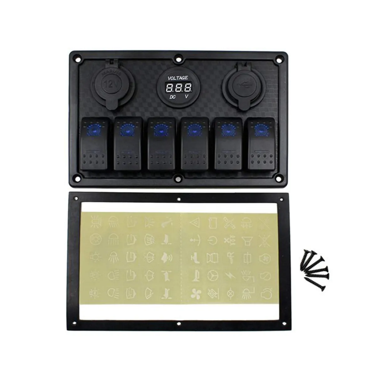 12/24V 6-Gang Switch Panel with Digital Voltmeter & USB Charger - Boat ...