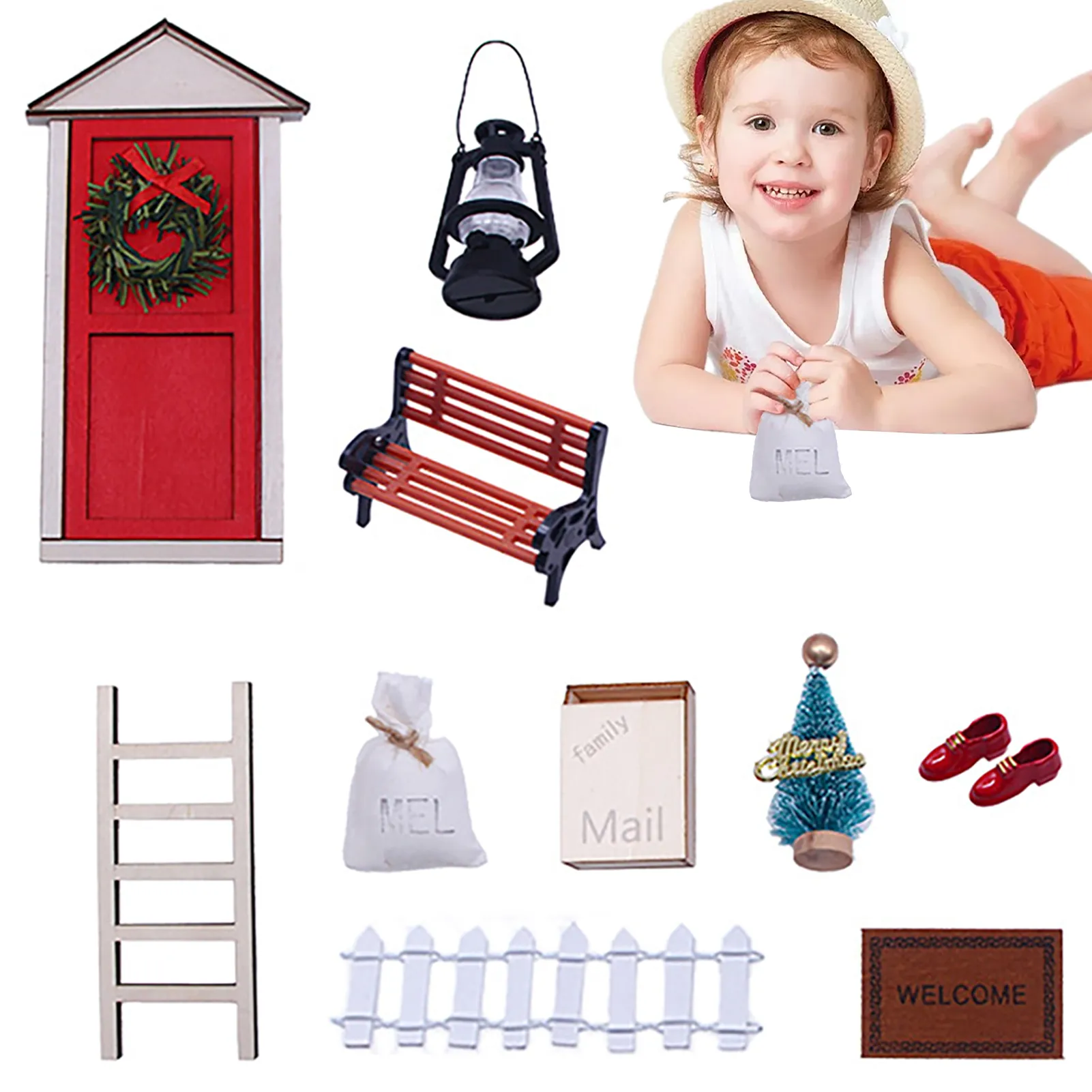 DHgate.com:Christmas Red Fairy Doors Set: Miniature Elf Door & Ladder ...