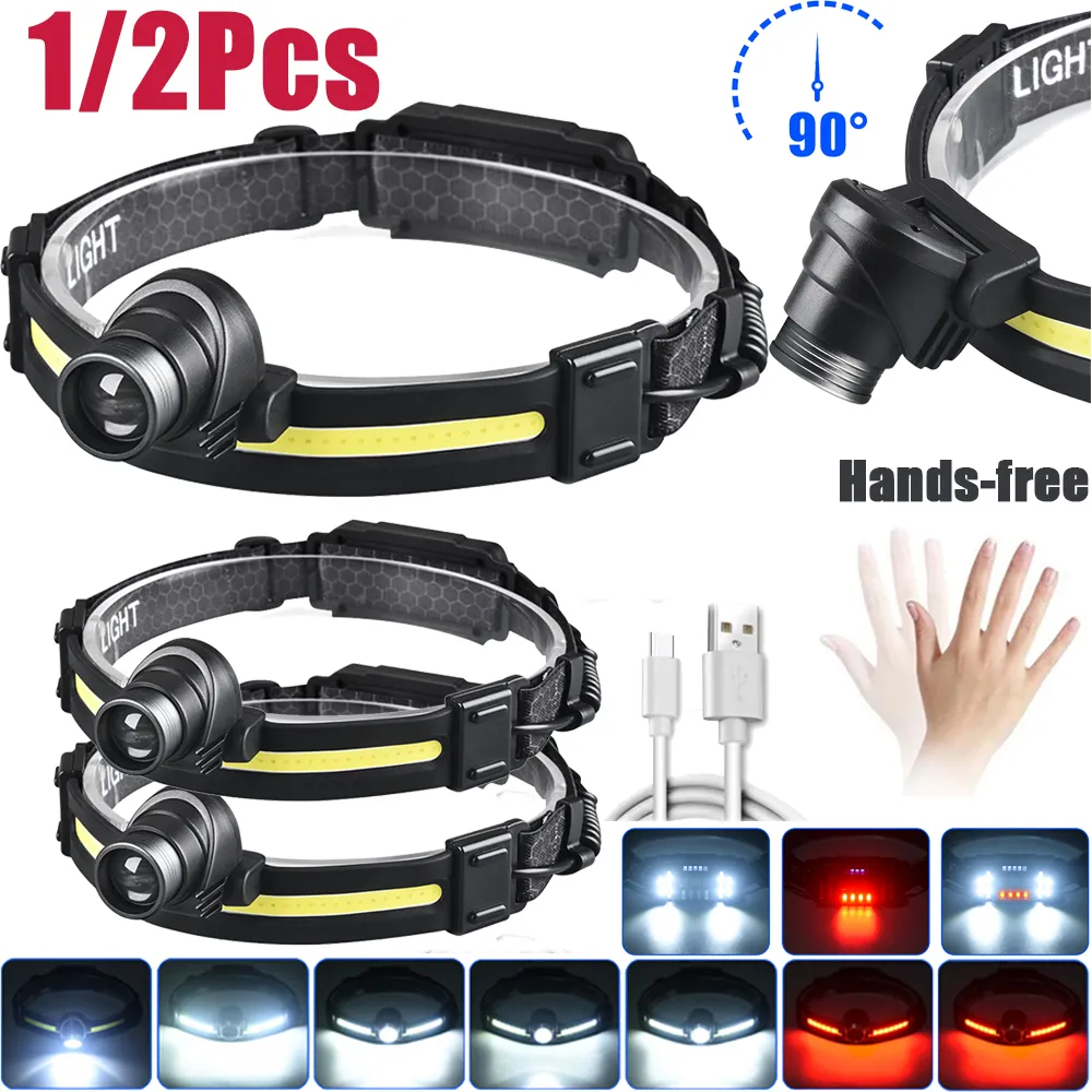 LED Rechargeable Headlamp: COB Wide Beam, IP68 Waterproof Head ...
