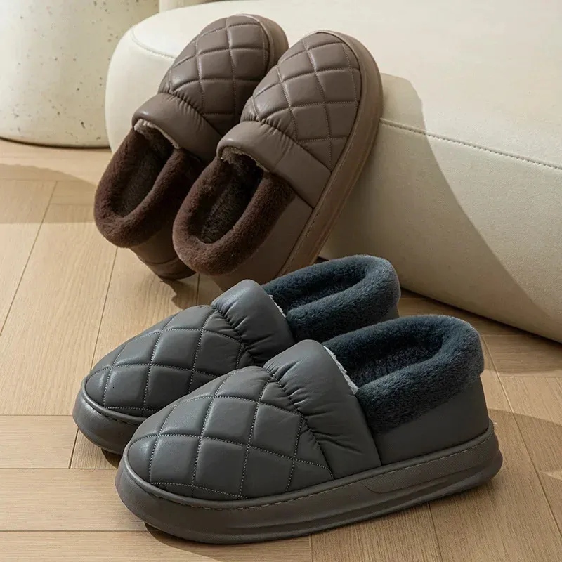 Men's Waterproof Winter Slippers - Big Size 50-51, Warm Plush Lined ...